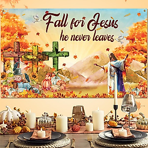 Fall for Jesus He Never Leaves Banner, Fall for Jesus He Never Leaves Decorations, Fall Banner for Christian Fall Decorations, Fall Festival Decorations-71"x44"