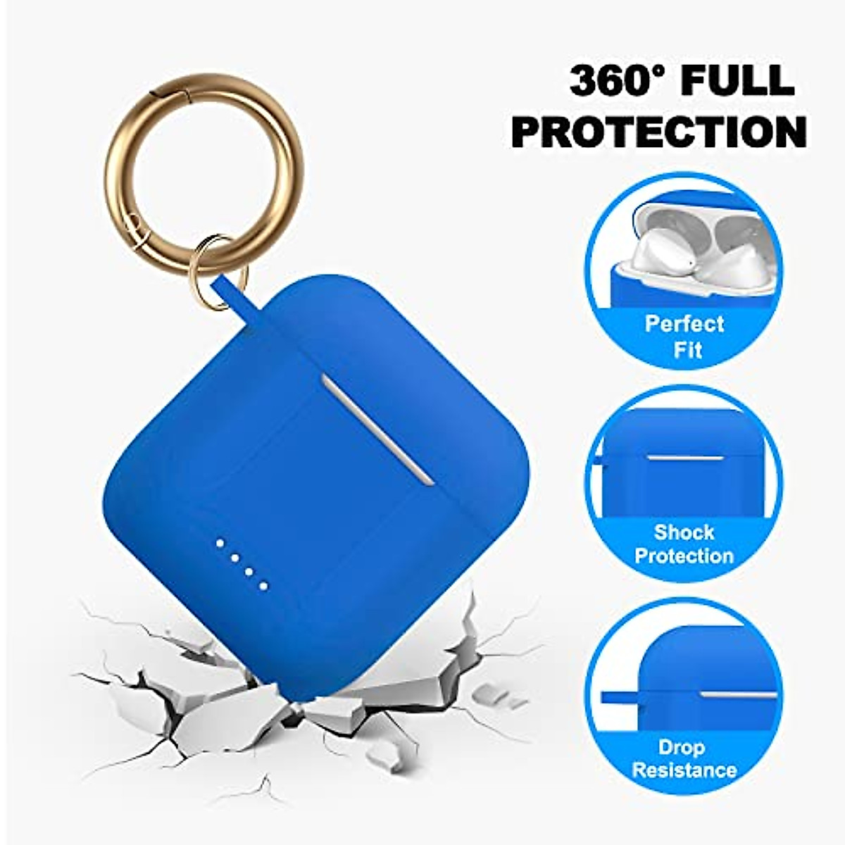 MOLOVA Protective Silicone Case Compatible with Tozo t6, Front LED Visible, Premium Accessory Shockproof tozo t6 Case Cover with Keychain. (Blue)