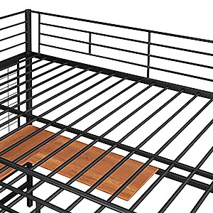 TMEOSK Full Size Metal Loft Bed Frame with L-Shape Desk and Decoration Metal Grid, Space Saving Loft Bed with Ladder and Safety Guardrail for Boys Girls Teens Adults, No Box Spring Needed (Black)