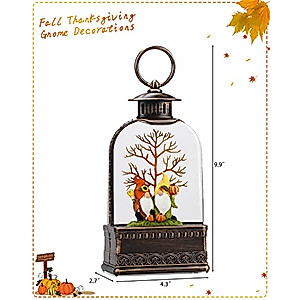 Gnomes Snow Globe, Fall Decoration, Thanksgiving Snow Globe Lantern, Christmas Snow Globe Musical Sparkly Swirling Snow, 3 Settings Batteries or USB Cable, Holiday Decoration (9.9Inch)