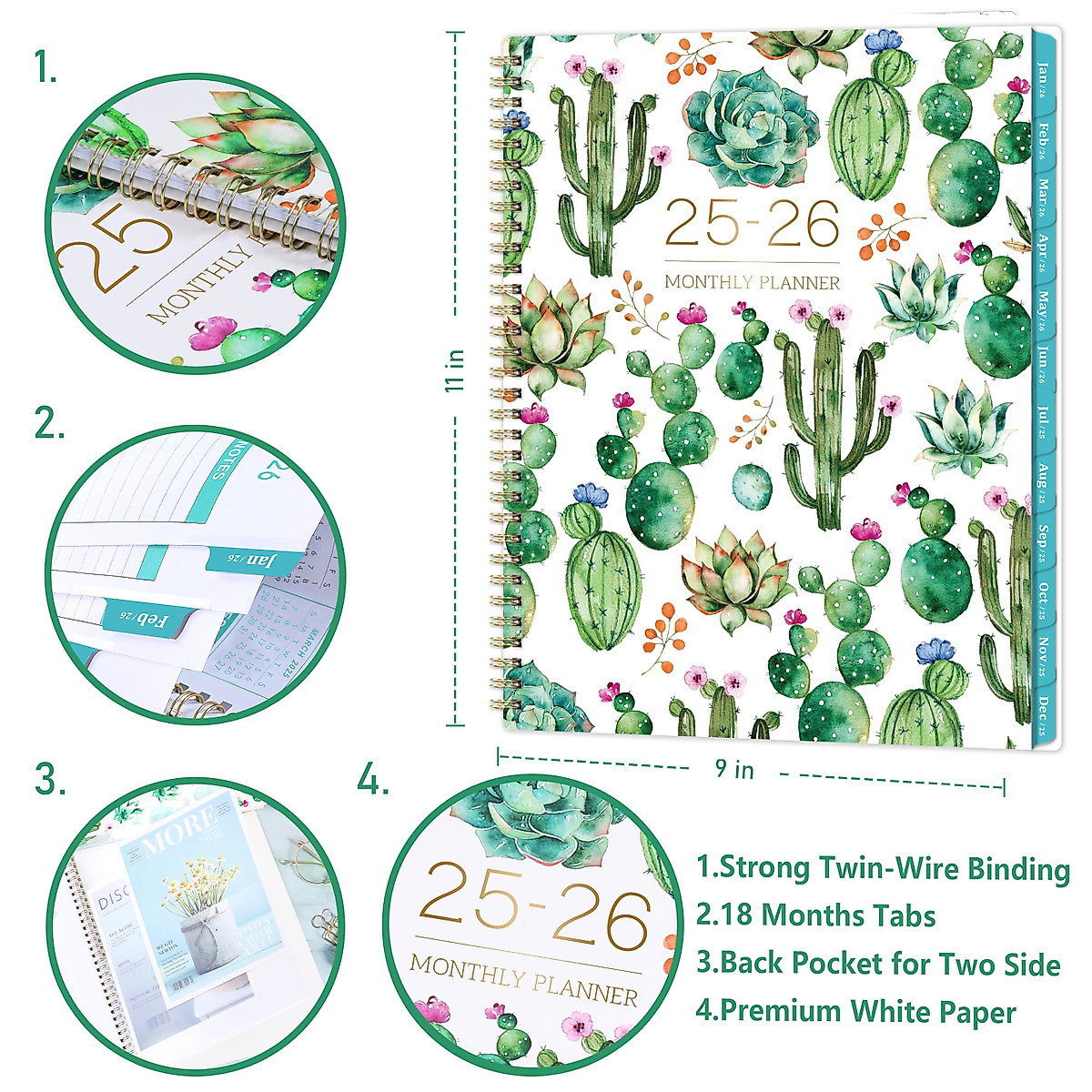 2023-2024 Monthly Calendar/Planner - Monthly Planner/Calendar 2023-2024, 9" x 11", Jan 2023 - Dec 2024, Planner 2023-2024 with Monthly Tabs, Twin-Wire Binding, Two-Side Pocket, Perfect Organizer.