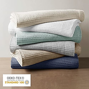 Beautyrest 100% Cotton Blanket, Trendy Woven Waffle Weave Design, All Season, Lightweight, Breathable, Soft and Cozy Casual Summer Cover, for Bed, Couch and Sofa, King(108 in x 90 in), Khaki
