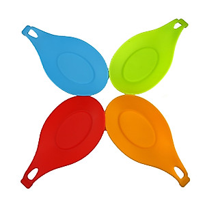 Honbay Flexible Almond-Shaped Silicone Spoon Rest - Multipurpose Kitchen Silicone Spoon Rest - Colorful, Durable, Heat-resistant, Dishwasher safe Silicone Spoon Rest, BBQ Brush Rest - 4 Pack