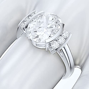 PRSTANI 10K White Gold Half Bezel Set 8x10mm 3CT Simulated Oval Cut Diamond Engagement Ring Promise Ring (6.5)