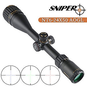 NT Series 4-16X50 / 6-24X50 AO Hunting Rifle Scope, Red/Green/Blue llluminate Glass Etched Reticle, Fully Multi-Coated Lens, Adjustable Objective SFP Riflescopes (6-24x50)