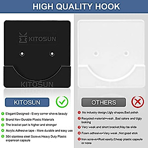 Shower Curtain Rod Holder Wall Mount – Bathroom Tension Pole Retainer Brackets with Adhesive Tape for Quick Stick on and Stainless Steel Screws for Drilling Installation 3/5” Deeper Rim (Black)