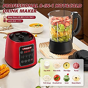 LANUEVA 8 In 1 Professional Countertop Cooking Blender, 59 oz Hot and Cold Blender with Self-Cleaning for Shake, Smoothies, Crushing Ice, Soup, Soy Milk, 8 Leaf SUS Blades Red Blender(Recipe Included), 110V
