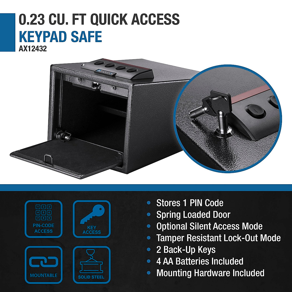 BARSKA AX12432 Quick Access Keypad Security Handgun Pistol Safe 0.23 Cubic Ft