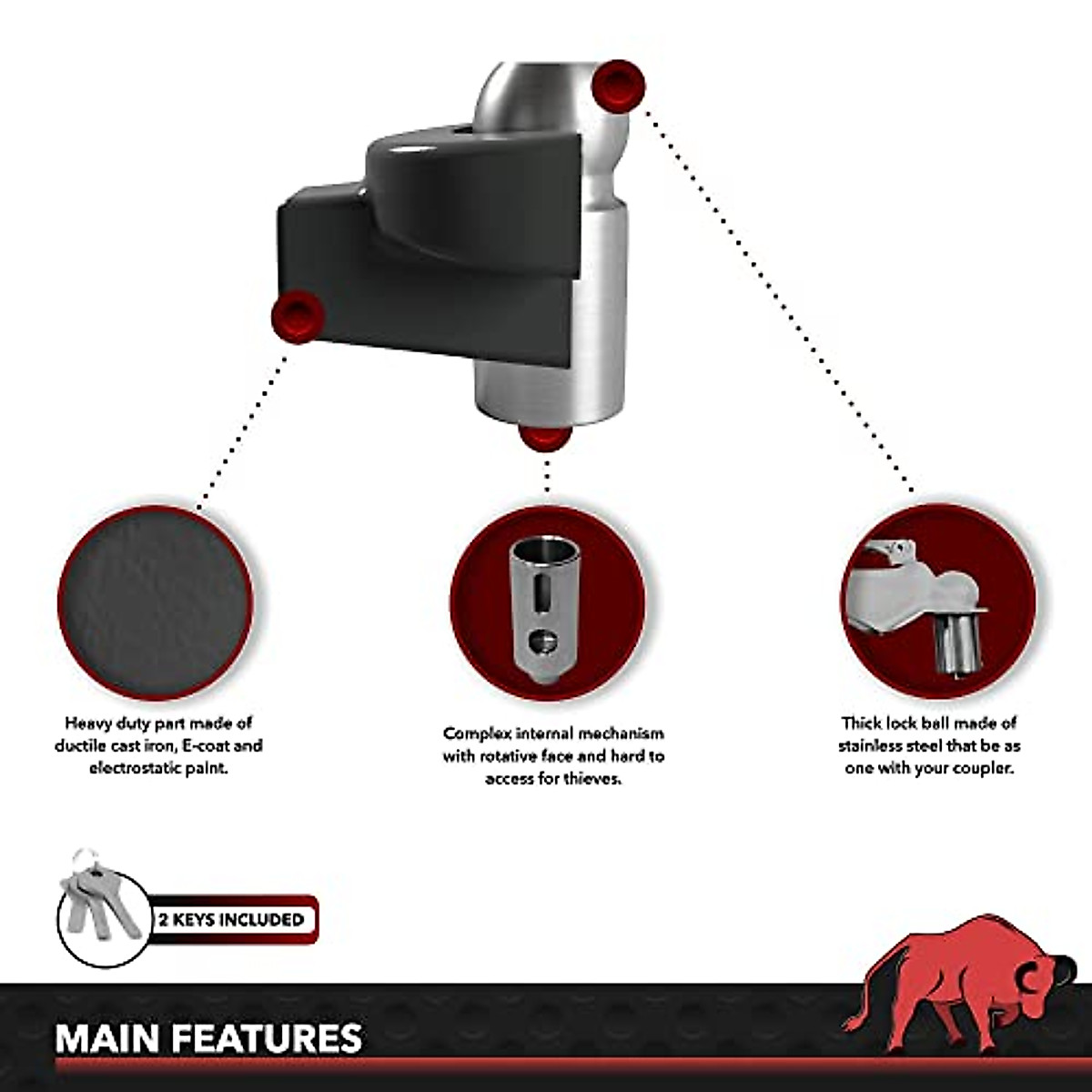 AMPLOCK U-BRP2516 RV/Trailer Coupler Lock (fits 2 5/16 inches Ball Coupler with Straight Lip only) | Made in Canada