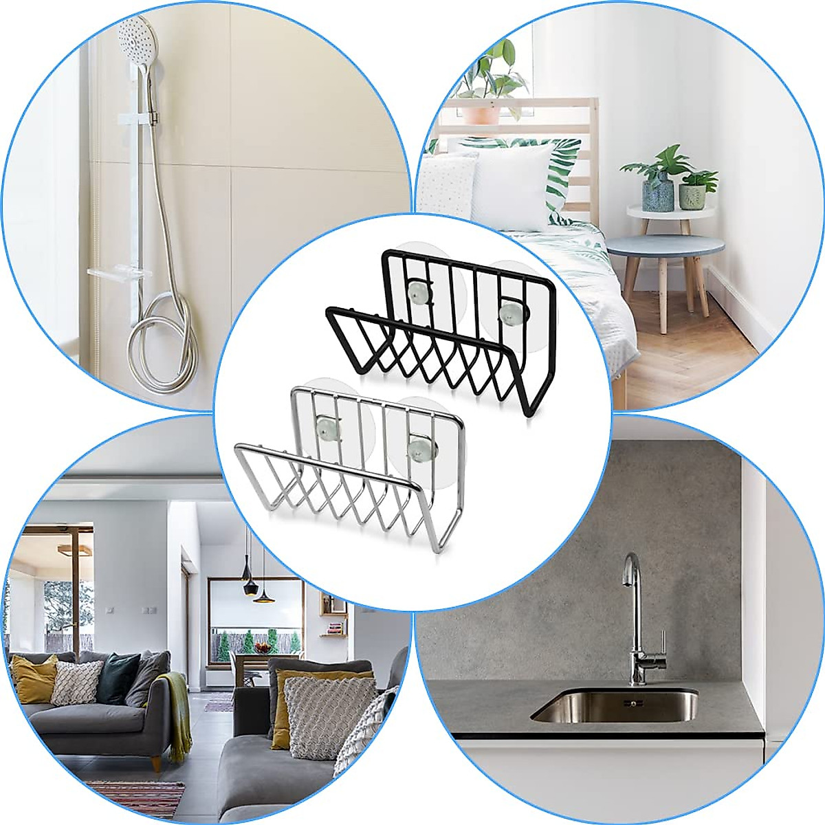 AFUNTA Sponge Holder for Kitchen Sink, 2 Pcs Stainless Steel Sponge Holder Soap Bar Holder with 4 Suction Cups, Kitchen Sink Organizer for Sponge, Soap, Scrubber