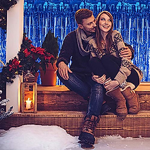 JVIGUE 3 Pack Foil Curtains Metallic Foil Fringe Curtain for Birthday Party Photo Backdrop Wedding Event Decor (Blue)