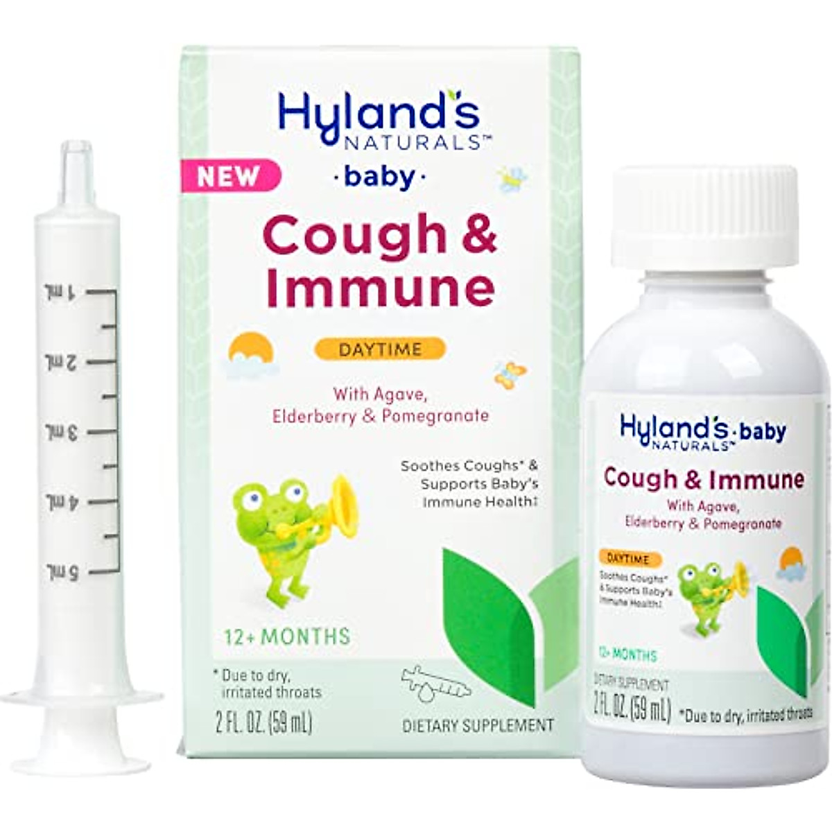 Hyland's Naturals Baby Cough & Immune with Agave, Elderberry & Pomegranate - Soothes Cough and Cold, & Supports Immunity - Daytime - 2 Fl. Oz.