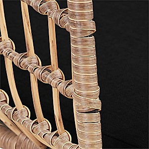 Tommy Hilfiger Graham Rattan Dining Chair, Woven Wicker Armchair with Seat Cushion Black Durable Metal Legs, Boho Modern Accent Lounge Furniture, Natural