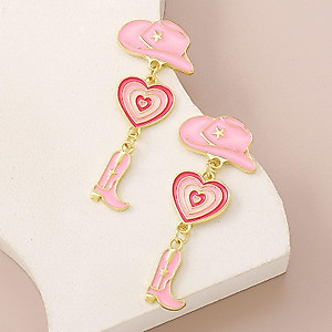 Skyfun 2 Pairs of Cowboy Boot Earrings Western Country Y2K Dangle Earrings Handmade Cute Nashville Cowgirl Pink Earrings for Women Snowflower Jewelry Gift for Women Costume Mother's Day Gifts