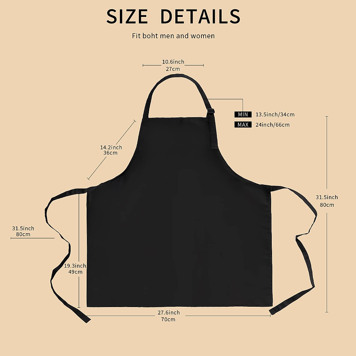 Yhywcy Bib Apron Adjustable Black Apron for Men Women Kitchen Apron Cooking Apron Service Apron Work Apron Nail Styling Apron (6pcs With pockets)