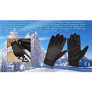 Rebz Wheelchair Gloves Disability Mobility Full Finger Breathable Non-Slip Material Good Grip Lightweight for Men and Women (Black, Large)