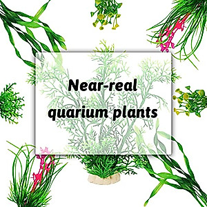 Fish Tank Accessories Aquarium Decorations Plants, 9pcs Green Fish Tank Decorations Plants and Cave Rock Decoration Decor Set, Fish Tank Decor, Aquarium Decor Plastic Plants