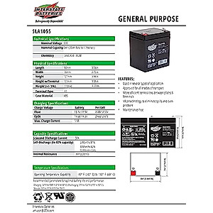 Interstate Batteries 12V 5Ah Battery (SLA1055) & 12V 8Ah Battery (SLA1075) Rechargeable Sealed Lead Acid SLA AGM (F1 Terminal) Wireless Internet UPS Systems, 5.94" x 2.56" x 3.70" (LxWxH)