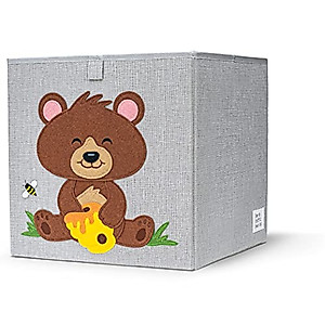 Gav & Griff E. Bear Co. Bearee™ 13-inch Foldable Cube Storage Bin/Box/Organizer/Container/Cubby for Kids & Toddlers (Bear Design) – Grey