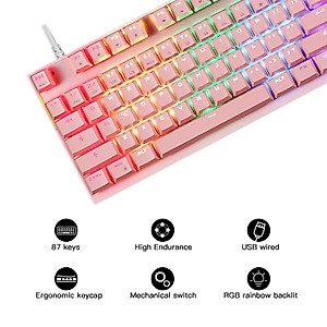 MOTOSPEED Professional Gaming Mechanical Keyboard RGB Led Backlit Wired with Anti-Dust Proof Switches for Gaming Keyboard for Mac & PC (Pink, 87 Key Blue Switches)