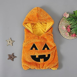 FreshBeautiCity Baby Pumpkin Costume Halloween Cartoon Print Fuzzy Sleeveless Hood Cosplay Clothes For Toddler Boys Girls