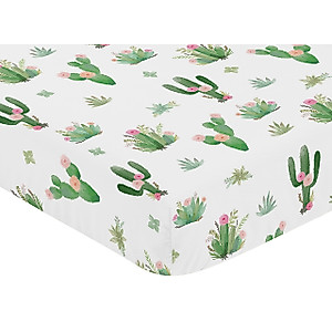 Pink Green Boho Watercolor Baby or Toddler Fitted Crib Sheet for Cactus Floral Collection by Sweet Jojo Designs