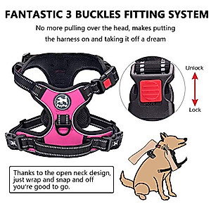 PoyPet No Pull Dog Harness, No Choke Front Clip Dog Reflective Harness, Adjustable Soft Padded Pet Vest with Easy Control Handle for Small to Large Dogs(Pink,M)