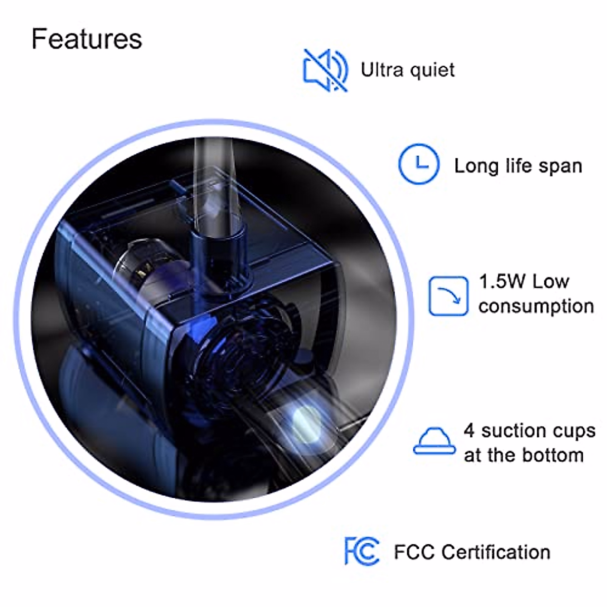 Cat Water Fountain Replacement Pump, Upgraded Cat Fountain Pump, Extremely Quiet, 6 ft Power Cable with USB Port