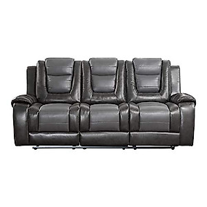Lexicon Hawthorne Wall-Hugger Manual Double Reclining Sofa, Two-Tone Gray