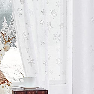 COLLACT White Sheer Curtains Snowflake Sheer Curtains for Living Room Rod Pocket Curtains for Window 84 Inch Long 2 Panel Set Modern Sheer White Curtain Set