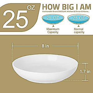 Sweejar Ceramic Pasta Bowls Set, 23 OZ for Salad, Soup, Cereal, Set of 6 (White)