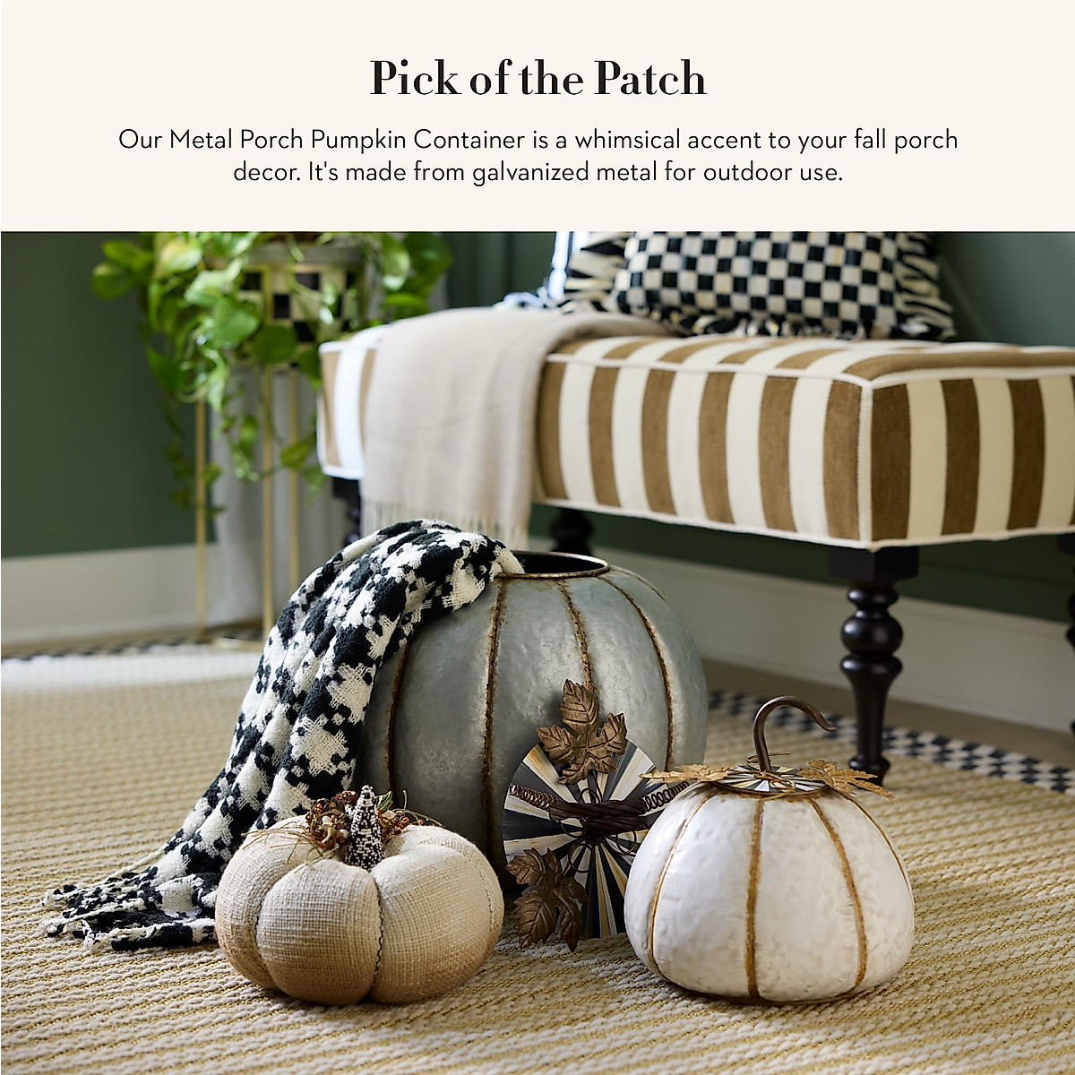 MACKENZIE-CHILDS Porch Decor Metal Pumpkin Container, Halloween Metal Container Home Decor with Lid, Large