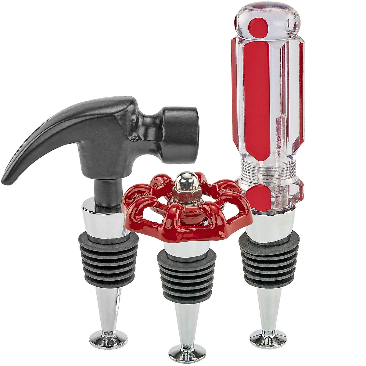 Fairly Odd Novelties Hammer, Screwdriver, and Faucet Wine Bottle Stopper 3-Pack Funny Father's Day Gift Set, One Size, Multicolor
