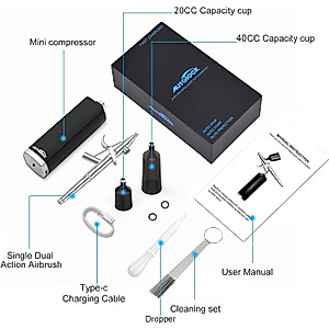 Autolock 30PSI Air Brush Set, Rechargeable High Pressure Air Brush Compressor, Handheld Air Brush Gun, Air Brush Set, Portable Mini Air Brush for Hair & Nails, Cake Decorating, Makeup (Black 1)