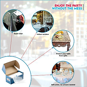 [4 MILL] - ''66 In x 72.5'' Ft - CLEAR PLASTIC TABLE COVER, Tablecloths Covering, Table Protector, Wide Thick Disposable & Reusable on a Roll with SELF CUTTER, Protects from Spills, Water, Oil