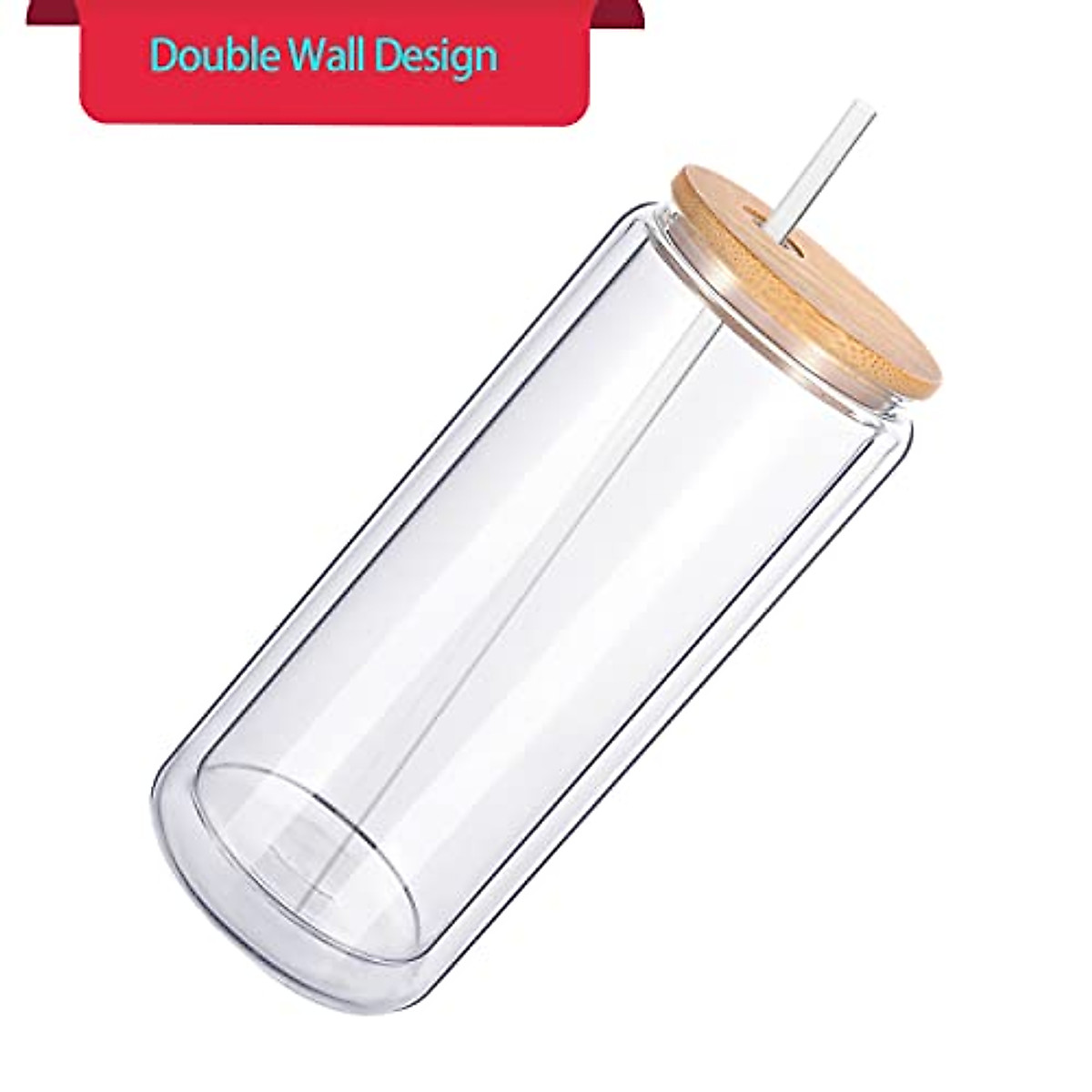 stonechic 6 Pack Pre Drilled Beer Can Glass Blank Double Wall Glass Cans with Bamboo Lid & Glass Straws for Snow Globe Glitter DIY 16oz