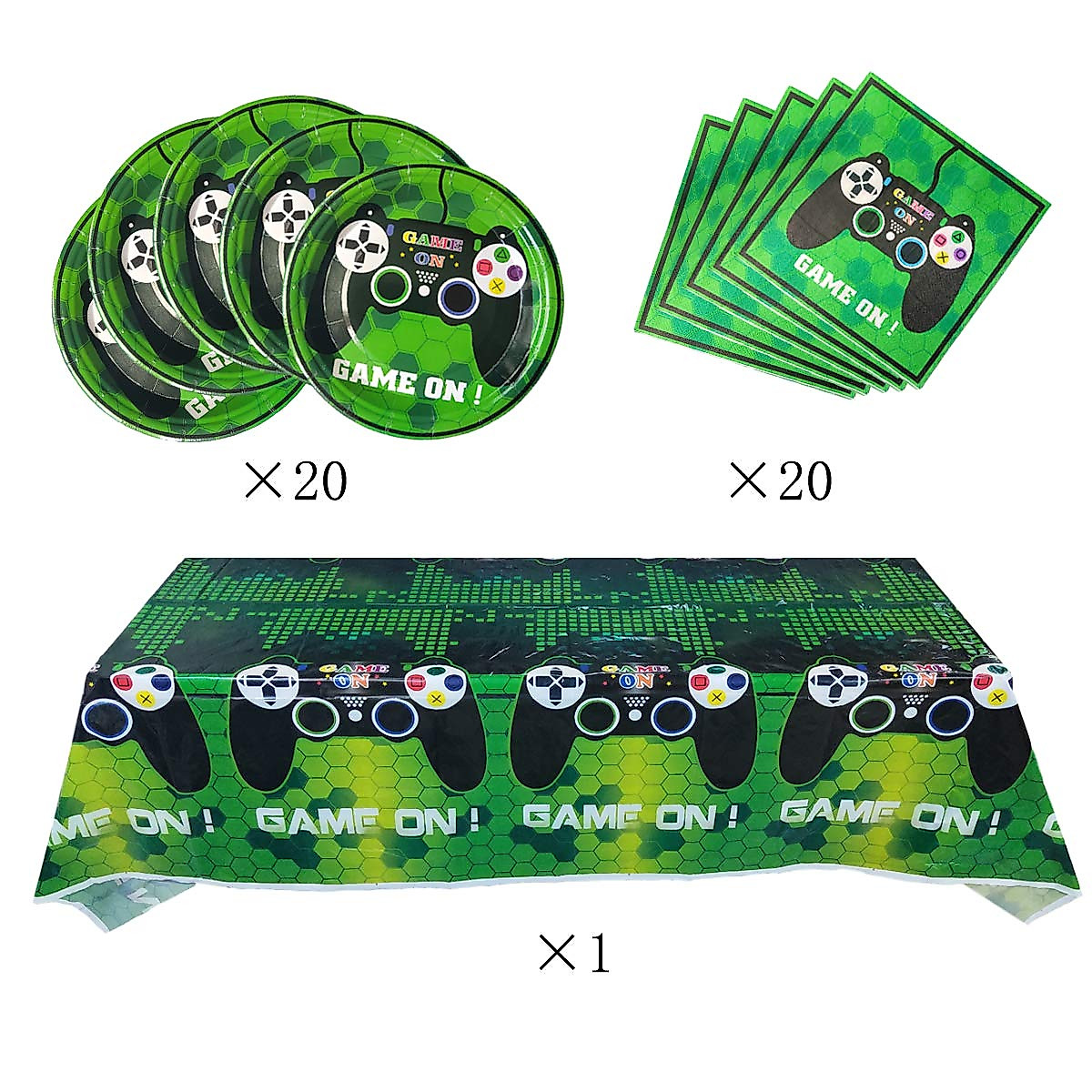 Video Games Party Tableware Supplies Set Including 20 pcs Plates, Table Cover and 20 pcs Napkins, Video Games Theme Party Baby Shower Birthday Decorations