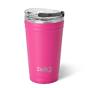 Swig Life 24oz Party Cup, Stackable Insulated Travel Coffee Tumbler with EZ Slider Lid, Cup Holder Friendly Travel Thermos, Stainless Steel 24 oz Tumbler, Reusable Coffee Mug (Hot Pink)
