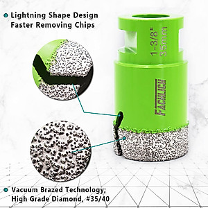 FACHLICH Diamond Core Drill Bits 1-3/8" 35mm 5/8-11 Thread Plus Adapter 5/8"-11 Male to 3/8" Hex Shank,Tile Hole Saws for Porcelain Tile,Granite,Marble,Concrete,Masonry