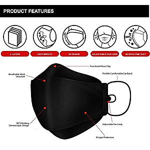 BLUNA ::Authentic:: [10 Pack] Premium 4-Layer Black KF94 Face Mask, Large [Adjustable Ear Loop][Anti-Trouble Skin][Made in KOREA] + Lanyard