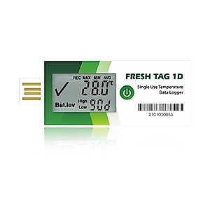 Freshliance Temperature Data Logger with LCD Display, Single Use USB Temperature Recorder with 30000 Points, Auto PDF CSV Report 7Days Cold Chain Transportation Storage, Fresh Tag 1D, 1Pack