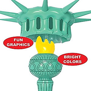 Beistle 22.25" & 17.5" Inflatable Adult Statue Of Liberty Costume Crown And Torch, Patriotic Party Accessories, Green/Yellow/Black