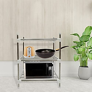 Luxshiny Stainless Steel Shelf Rack Stackable Cabinet Shelf Heavy Duty Pan Shelf Pot Rack Organizer 3 Tier Storage Shelves for Home Kitchen Cabinet Organizations Silver