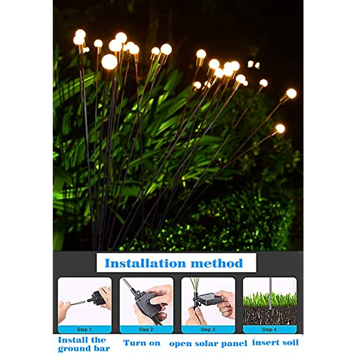 PUOSUO 2 Packs 10LED Solar Powered Firefly Lights,Swaying Solar Lights,Decorative Lights,Outdoor Waterproof Firefly Path Lights for Pathway Yard Patio Landscape,Fun Flowing in Wind-Bright (Warm)