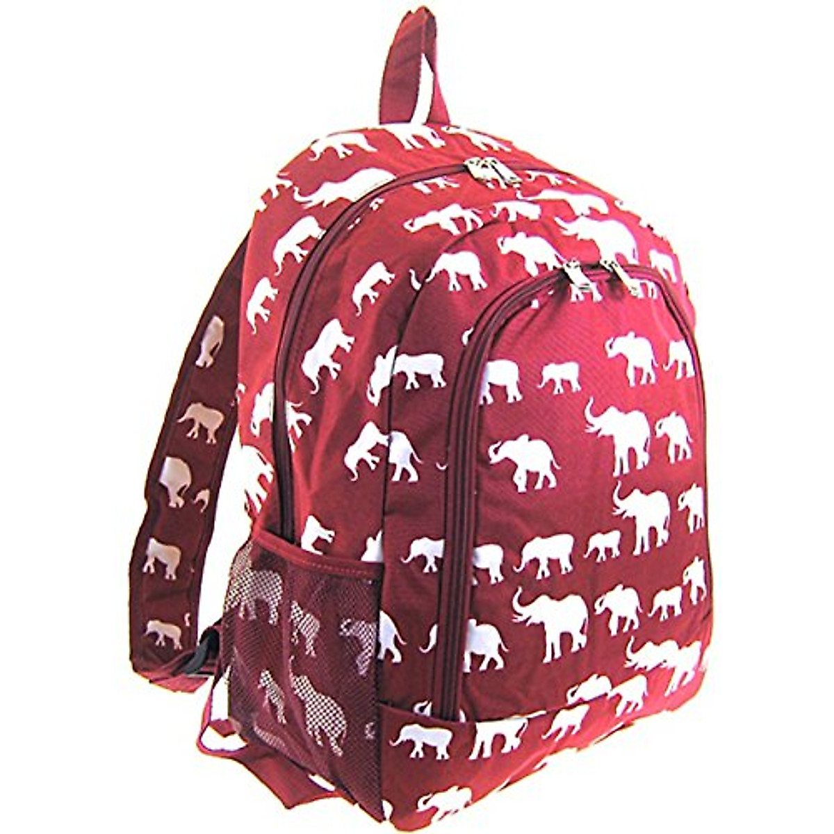 Elephant Print Full Sized Backpack (Burgundy Red)