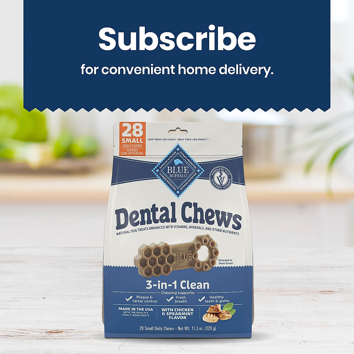 Blue Buffalo Dental Chews Small Natural Dog Treats, Chicken & Spearmint 11.3-oz Bag (28 Count)