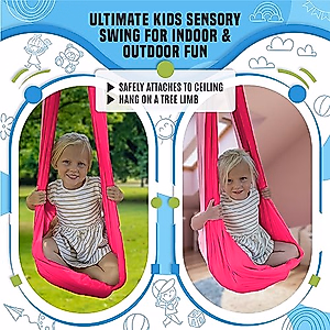 EFITOME Sensory Swing for Kids Indoor Ceiling/Outdoor Tree Hanging Kit - Therapeutic Swing for Autism, ADHD & Aspergers - Two Tone Pink Compression Swing - All Hardware Included