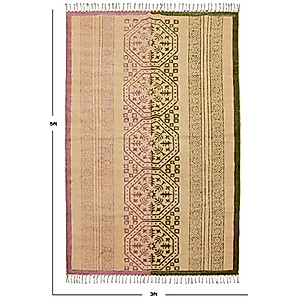 Casavani Hand Block Printed Rug Geometric Green & Pink Tassel Rug Boho Area Rug Easy Care Washable Rugs for Doormat Entryway Living Room Bedroom Hallway Balcony 4x10 Feet Runner
