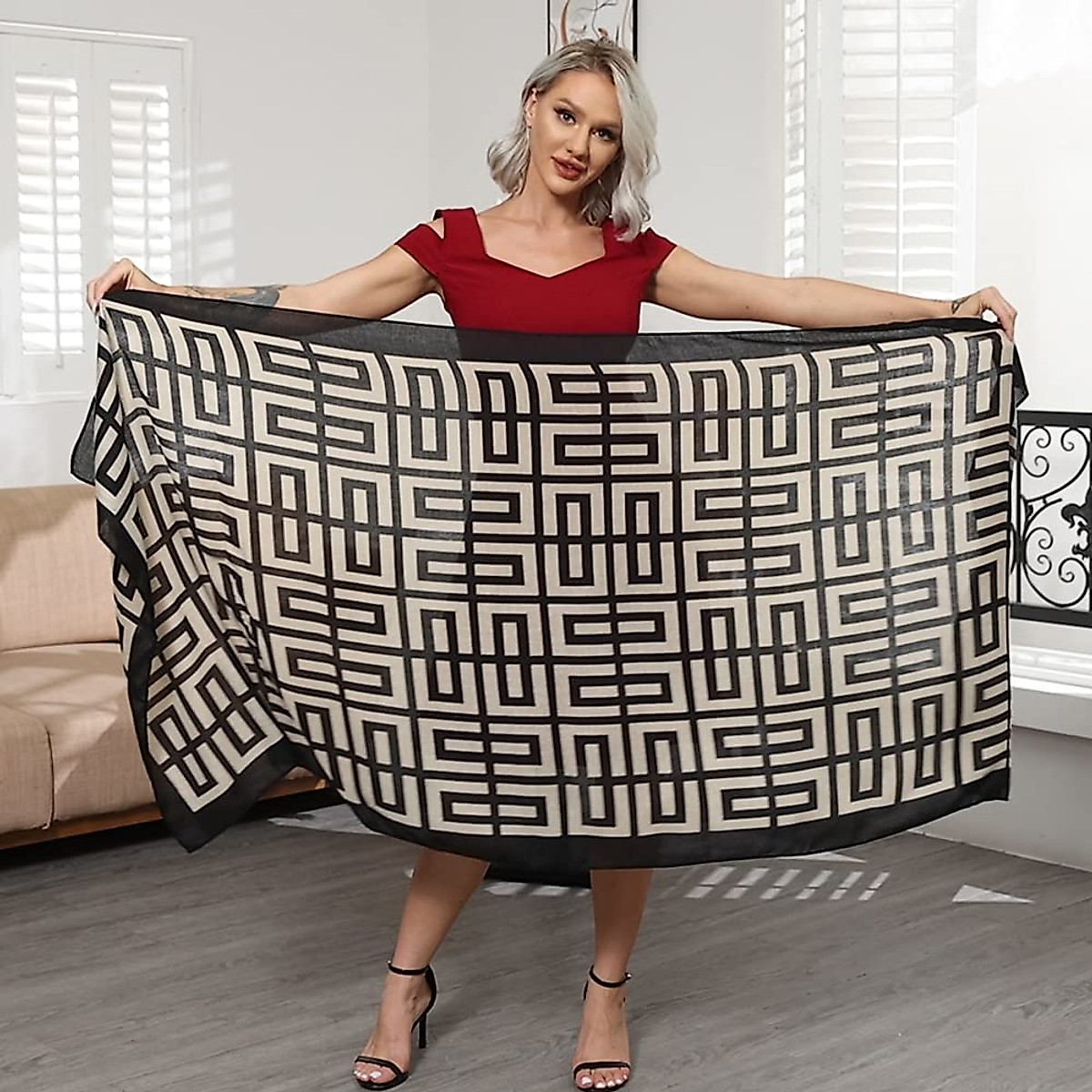 FINIZO Women's Scarves Lady Light Soft Fashion Solid Scarf Wrap Shawl for All Season (Beige)