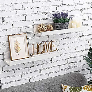 MyGift 24-Inch Wall-Mounted Vintage White Wood Floating Shelves, Picture Ledge Shelves Set of 2